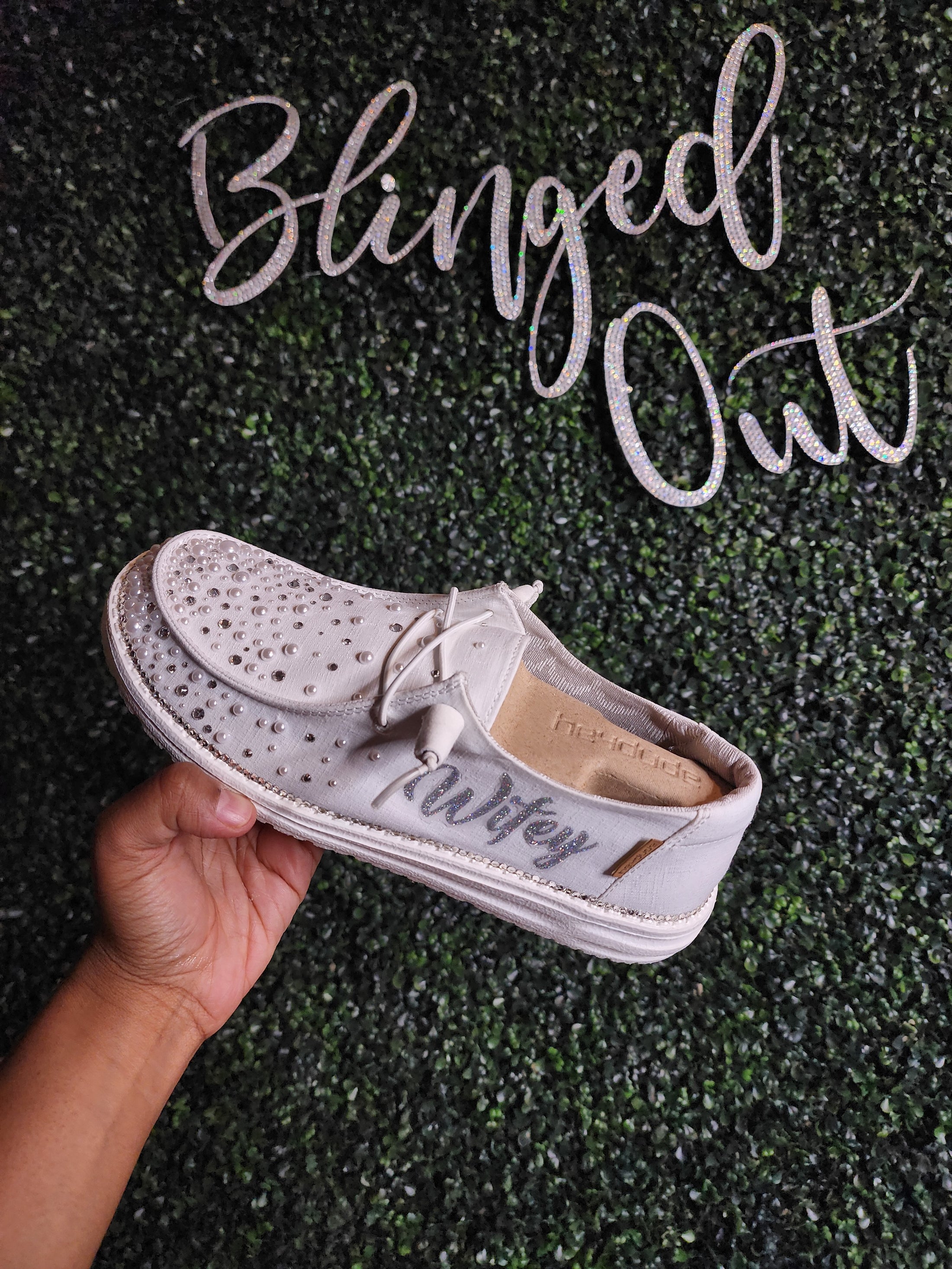 Wedding Hey Dudes- Scattered Front Pearl and Bling – Blinged Out